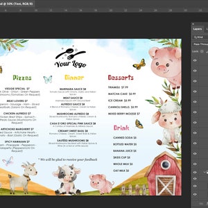 Cute Farm Animals Kid’s Menus,children’s Activity Placemats for ...