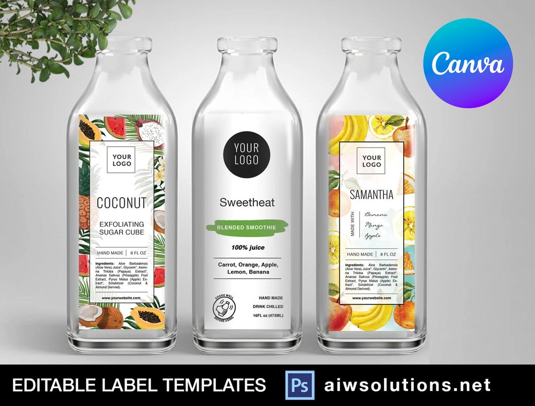 Canva Juice Bottle Label Template, Smoothie Label Template, Drink Label ...