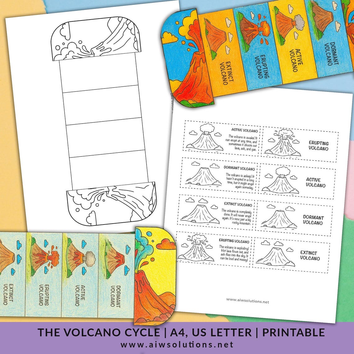 Life Cycle of a Volcano – Cut, Color, Fold Activity, STEM Crafts for ...