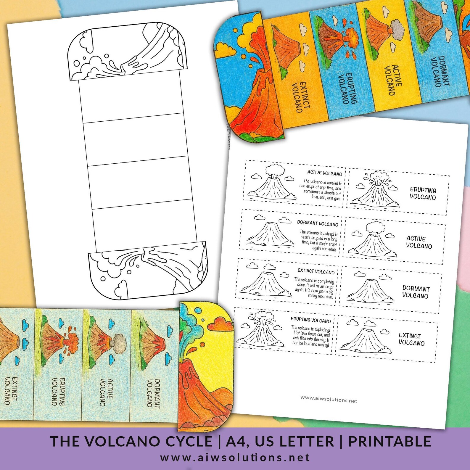 Life Cycle of a Volcano – Cut, Color, Fold Activity, STEM Crafts for ...