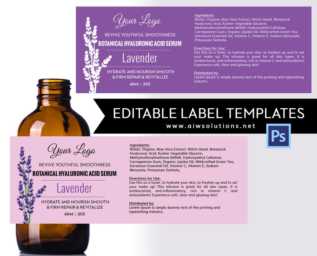 Lavender Label Template, Product Label, Skin Care Label, Serums Label ...