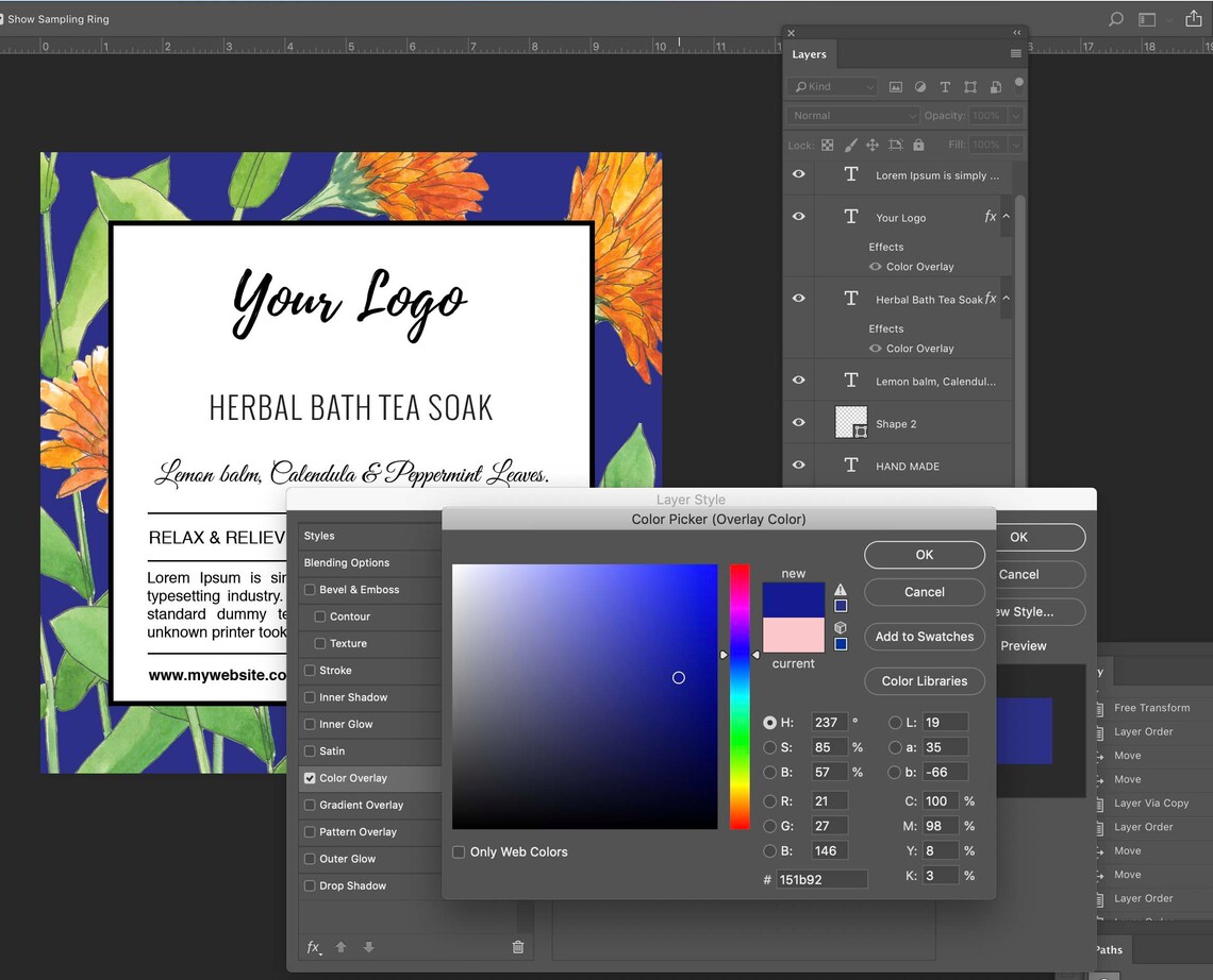 Stand up Pouch Label Template Calendula and Lavender Label - Etsy
