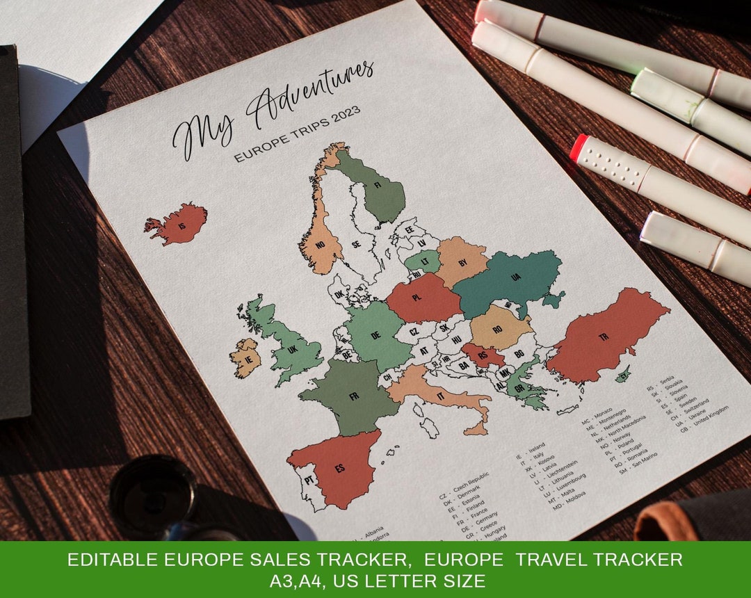 Editable Europe Sales Map Coloring Page,canva Europe Road Trip Map ...