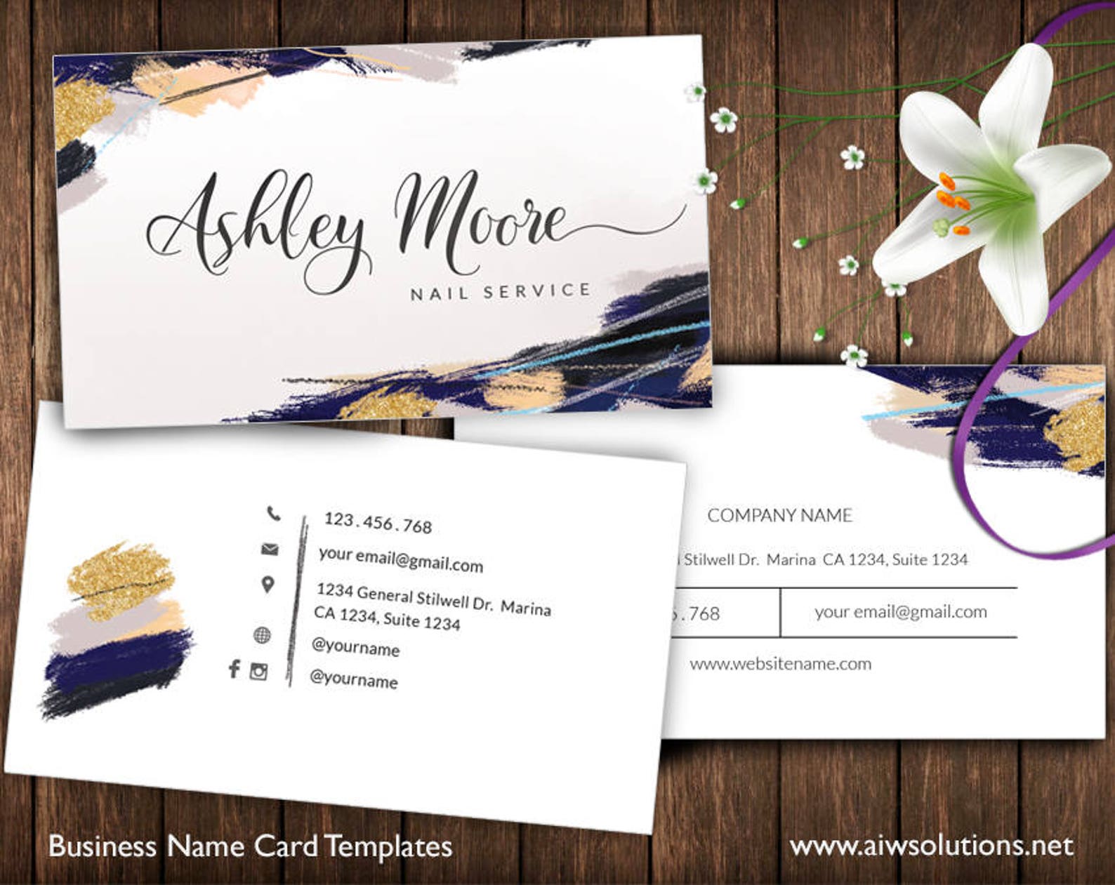 Gold and Blue Business Cards Name Card Template Cute - Etsy