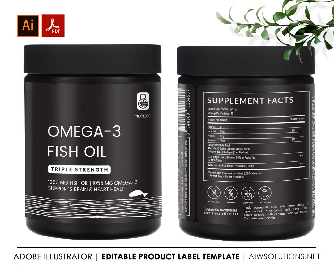 Omega 3 Label Template – Black Style Label Template, Illustrator Label ...