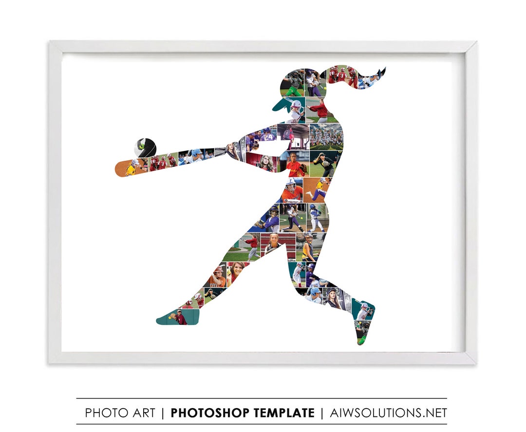 Female Baseball Photo Collage,baseball Art Template, Gift for Coach ...