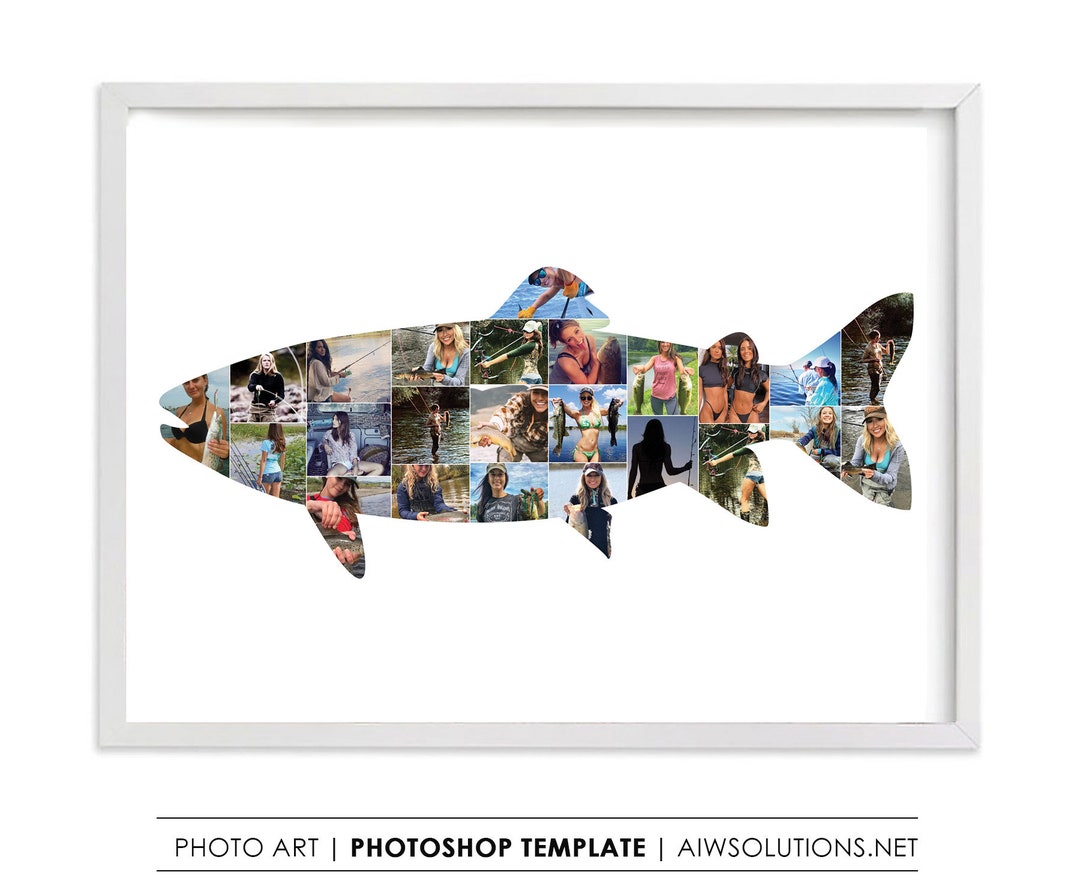 Salmon Fishing Photo Collage Template, Salmon Fish Shape, Fishing Art ...