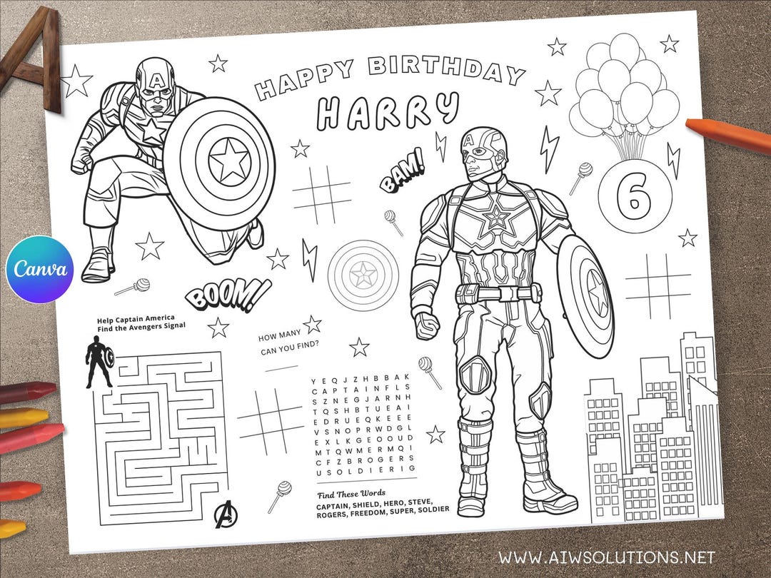 Captain Coloring, Boy Birthday Party Activity,supper Hero Coloring ...