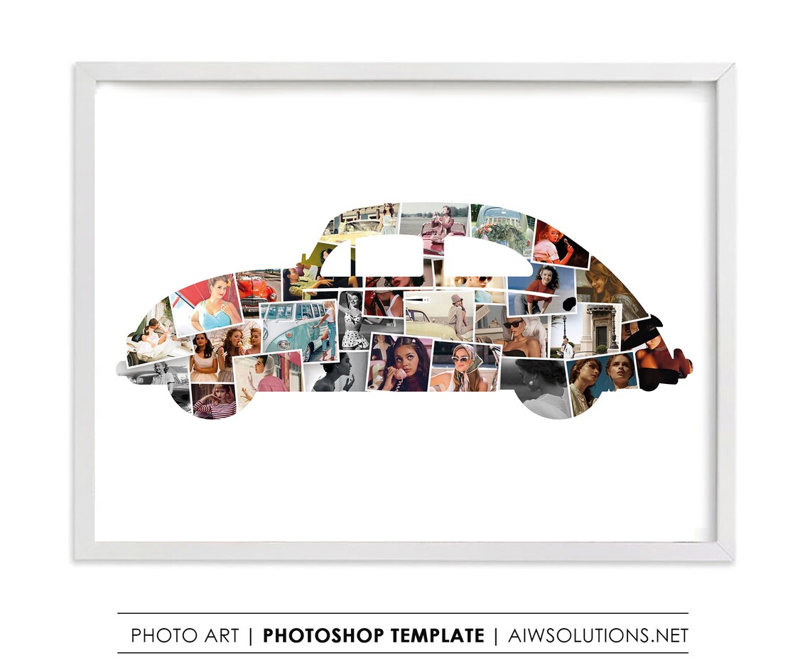 World Map Shape Photo Collage Retro Car Photo Collage - Etsy