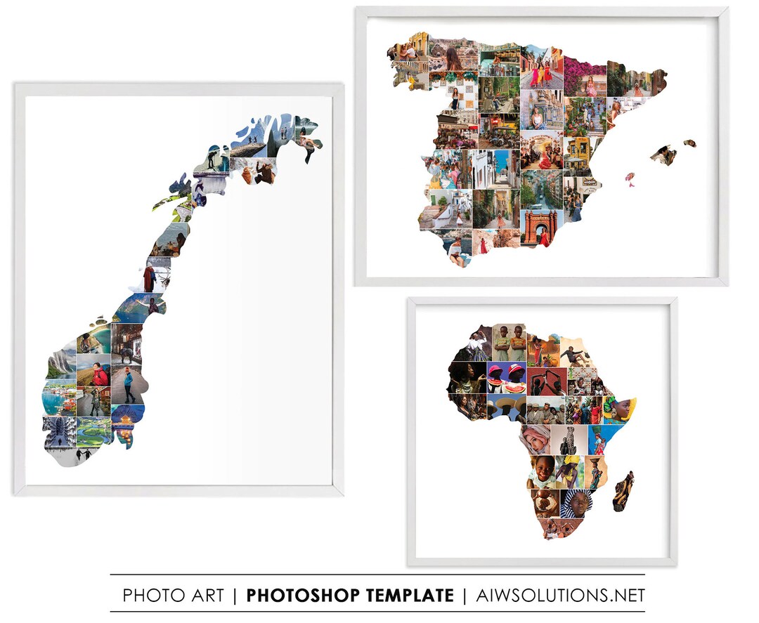 Norway Map Photo Collage Template, Spain Map Storyboard Template ...