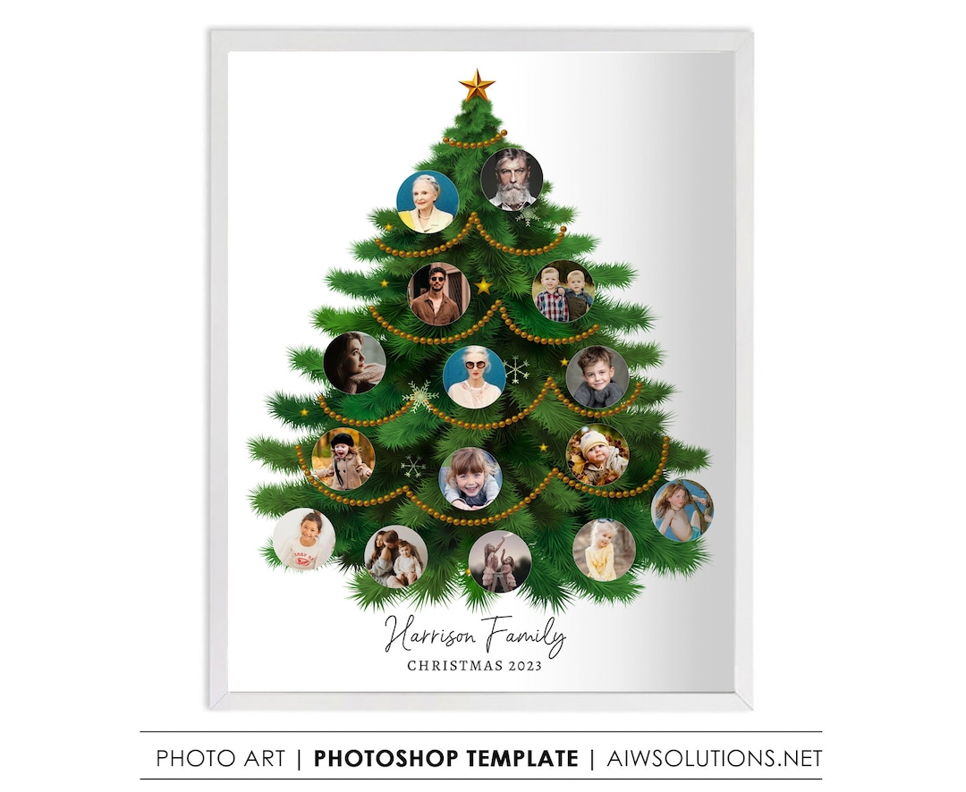 Christmas Tree Shape Photo Collage Template, Noel Theme Photo Collage ...