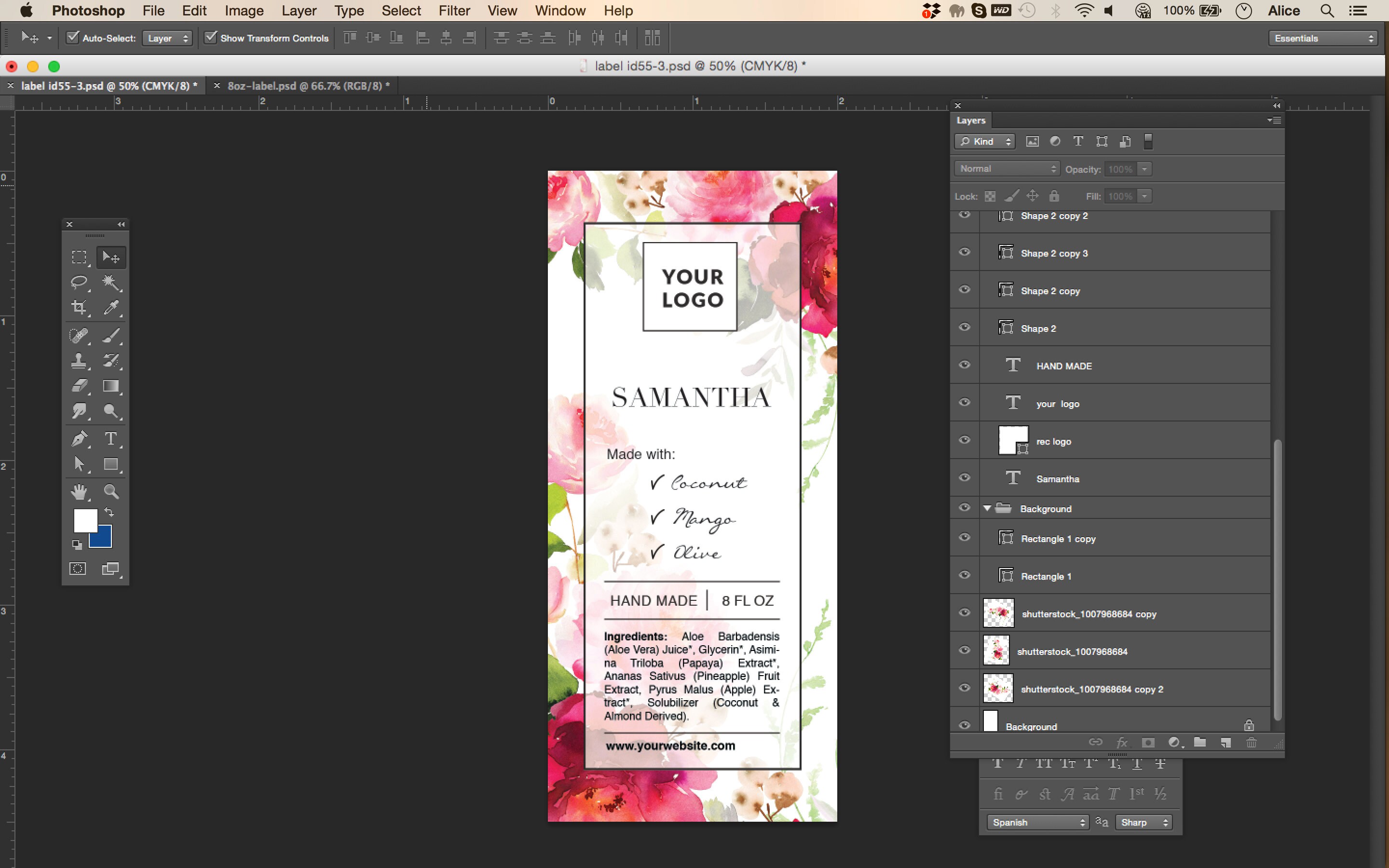 Watercolour Flowerlabel Template, Packaging Template, Oils Label ...
