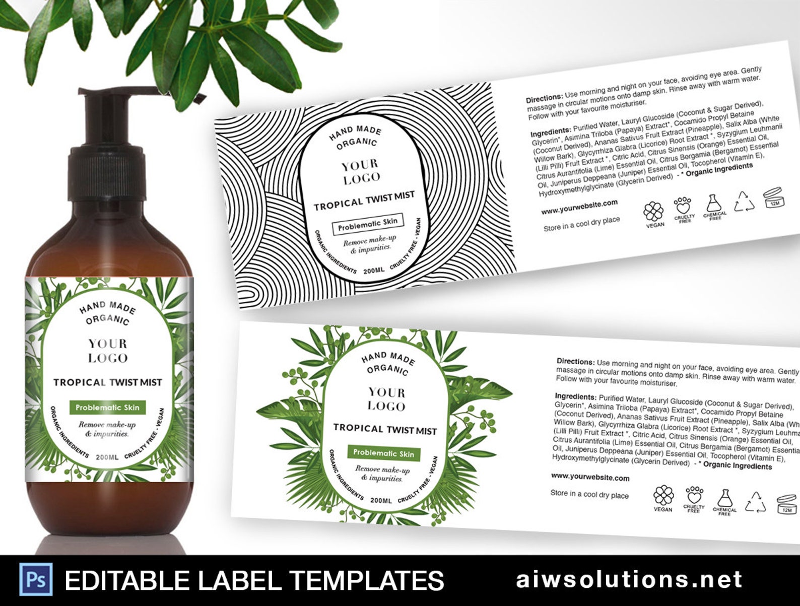 Botanical Label Template Tropical Style Label Template Skin | Etsy