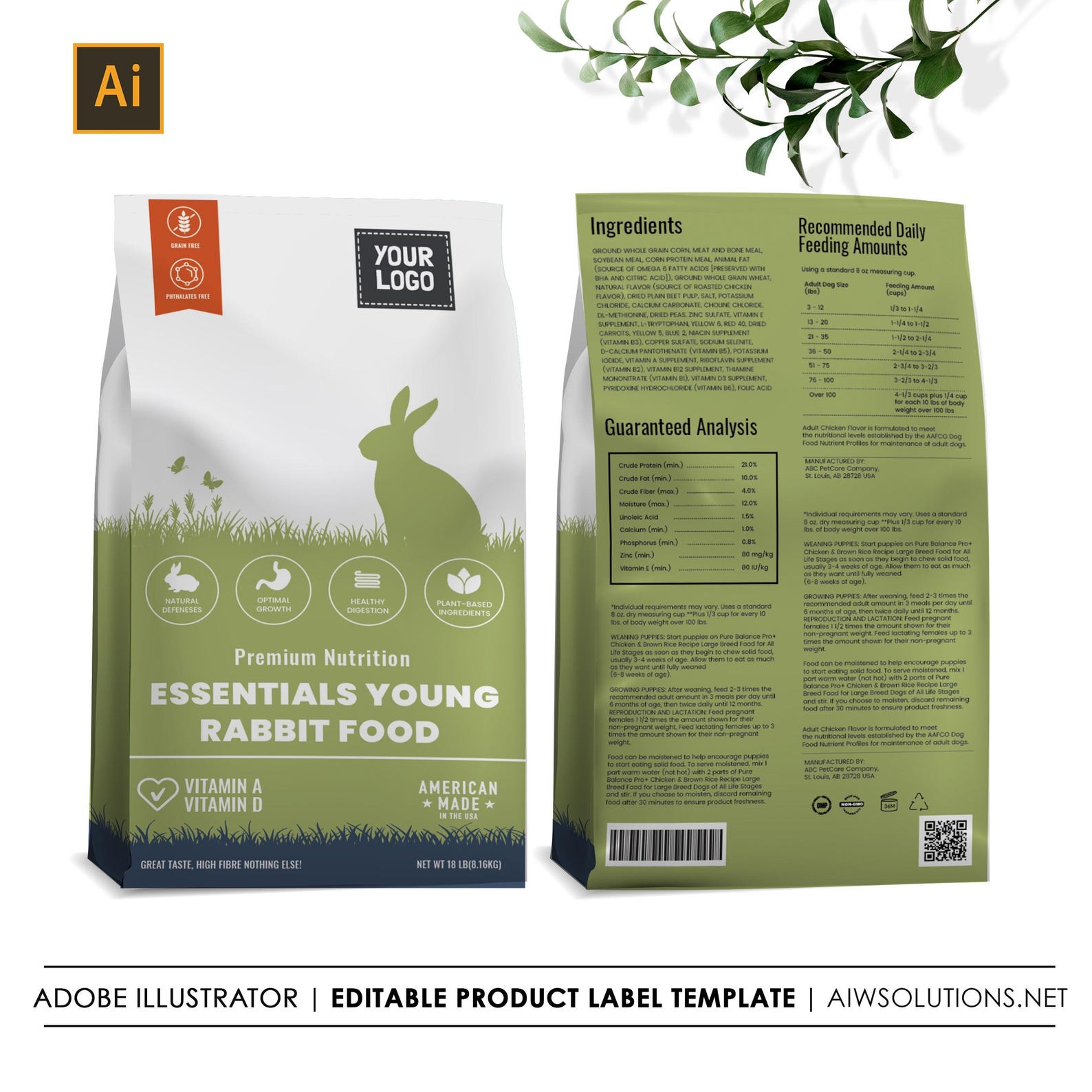 Rabbit Food Packaging Template, Rabbit Feed Packaging, Bunny Food ...