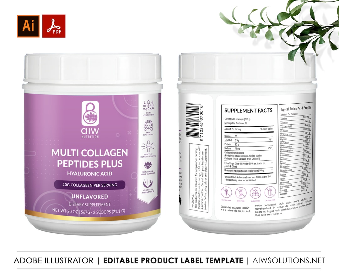 Multi Collagen Purple and Gold Style Label Template, Collagen Powder ...