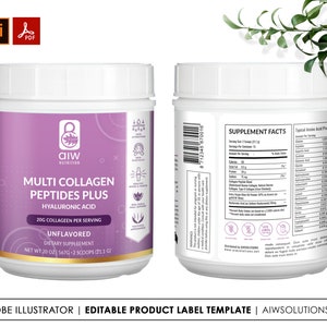 Multi Collagen Purple and Gold Style Label Template, Collagen Powder ...