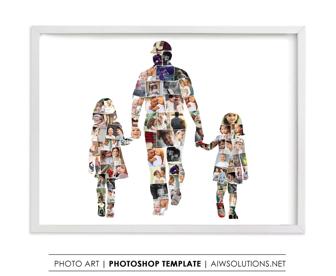 Dad and Girl Photo Collage Template Dad and 2 Girls Shape - Etsy