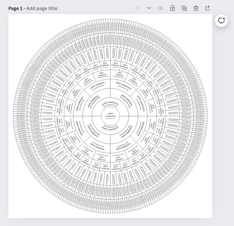 9 Generations Family Tree, Editable Canva Circle Family Tree Template ...