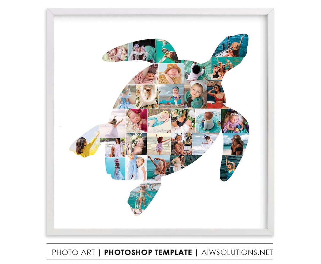 Sea Turtle Shape Photo Collage Template, Nursery Wall Art, Girls ...