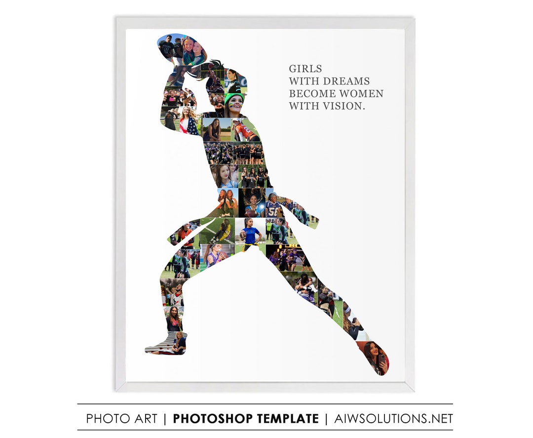 Female Flag Football Photo Collage, Girl Flag Football Template, Women ...