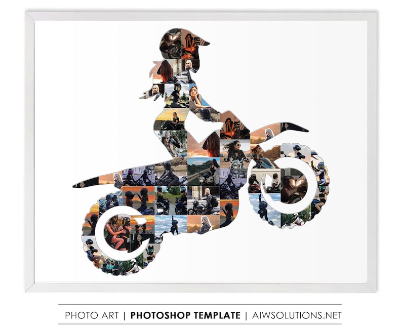 Girl Biker Photo Collages Template, Motorcycle Shape, Biker Women ...