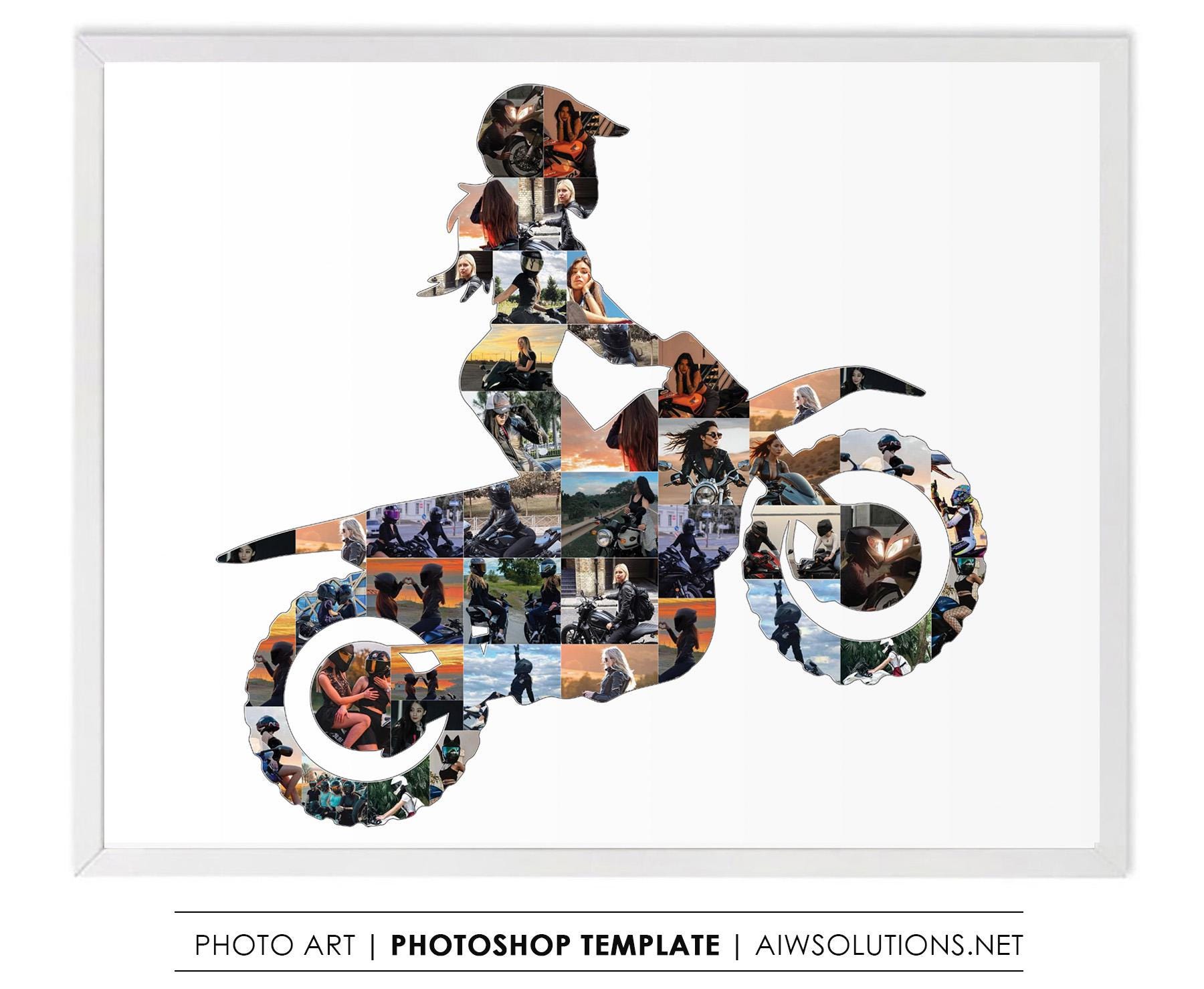 Girl Biker Photo Collages Template, Motorcycle Shape, Biker Women ...