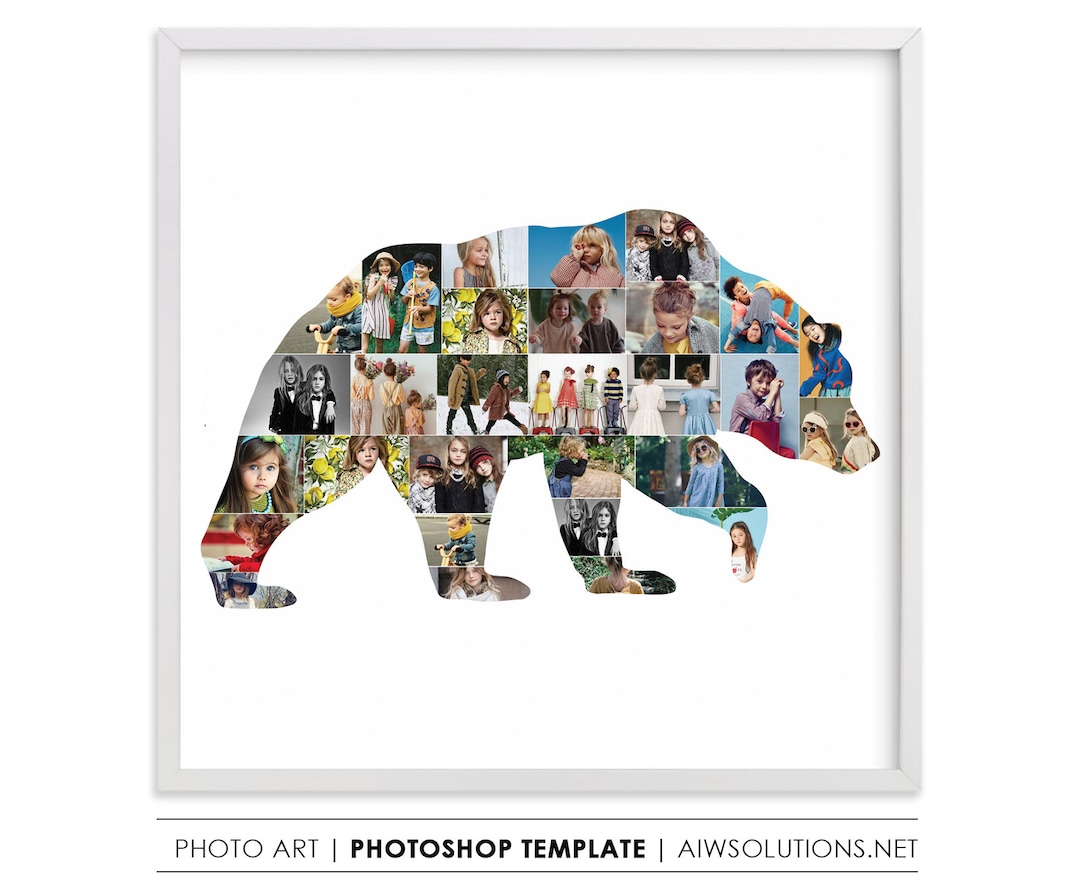 Bear Photo Collage Gift, Bear Art Gift, Bear Shape, Bear Print, Animal ...