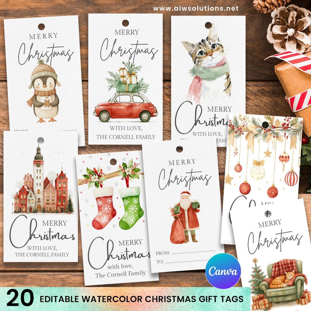 Editable Christmas Gift Tags Bundle, CANVA TEMPLATE, Holiday Gift ...
