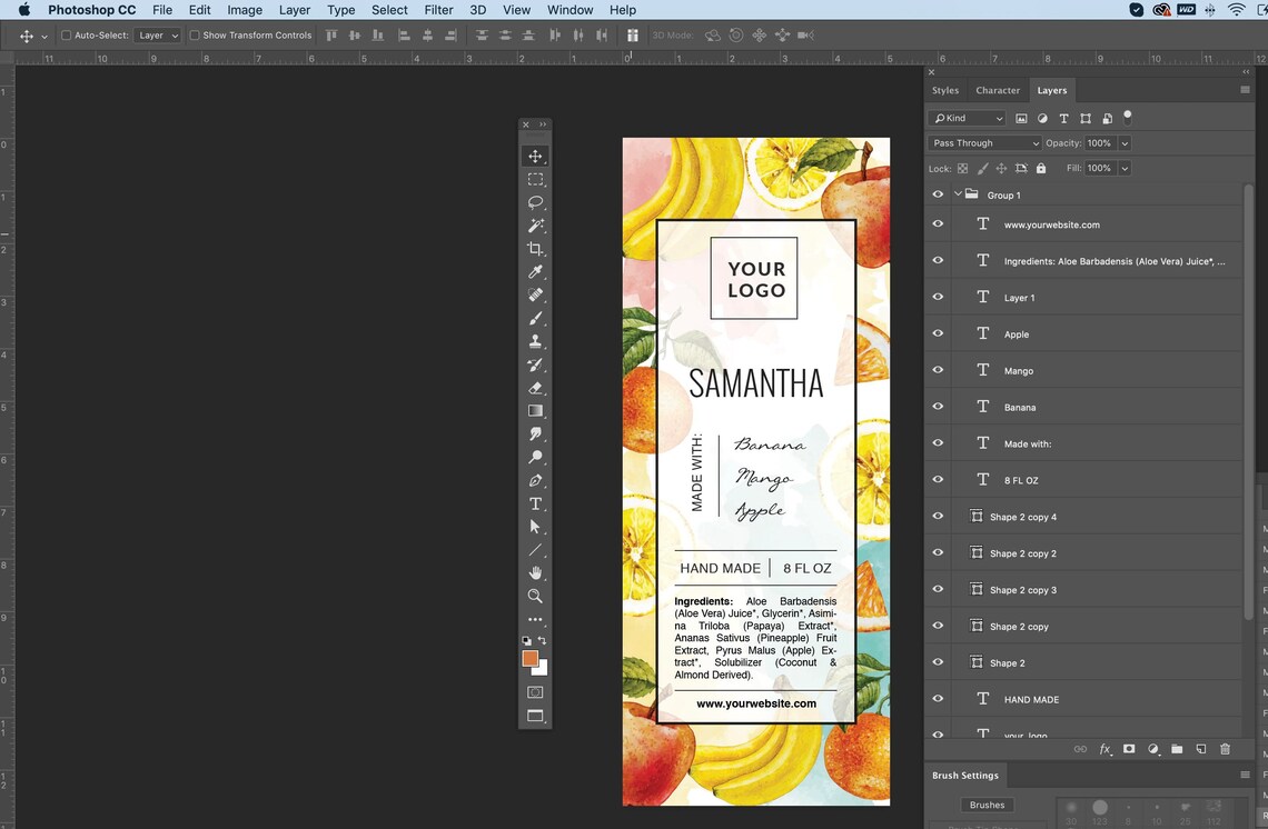 Juice Bottle Label Template, Smoothie Label, Canva & Photoshop (2x5 In ...