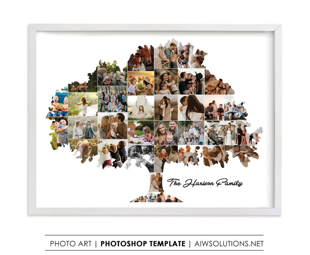 Big Family Tree Photo Collage, Family Anniversary Gift Idea, Tree Shape ...