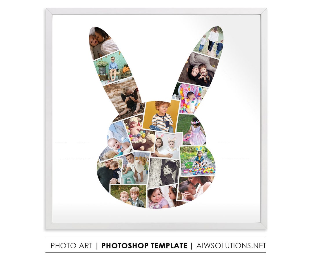Rabbit Bunny Head Shape Photo Collage Template, Nursery Wall Art, Girls ...