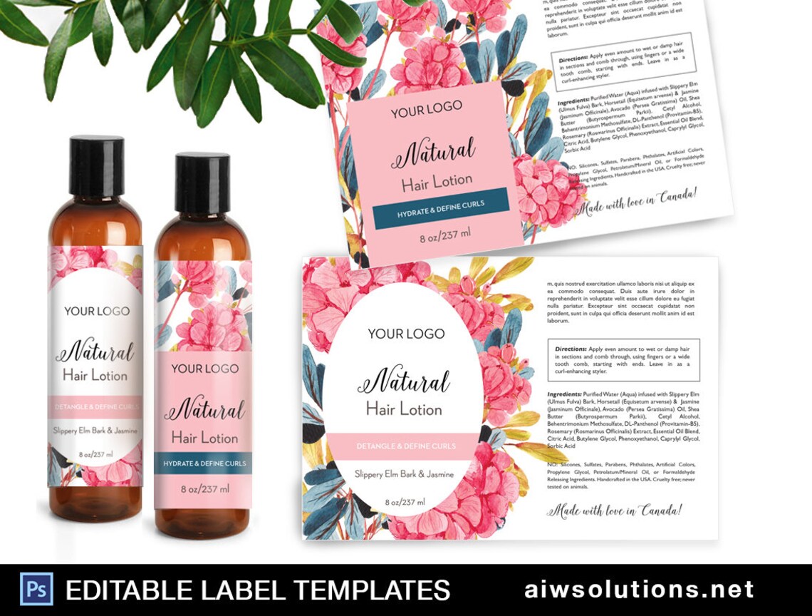 Watercolour Flower Label Template Plastic Bottles Label | Etsy