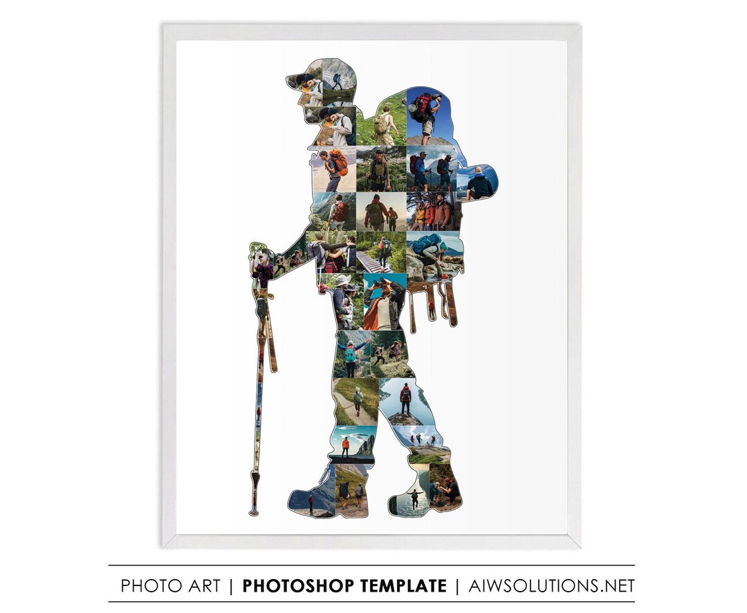 Male Hiker Photo Collage Template,hiking Boy Gift Idea, Trekking Man ...