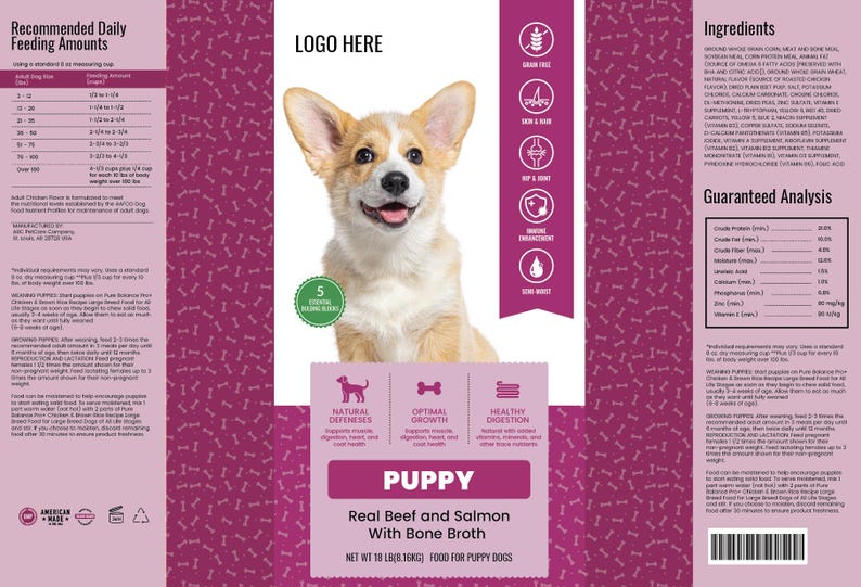 Puppy Food Packaging Template, Pet Food Bag Design Template ...