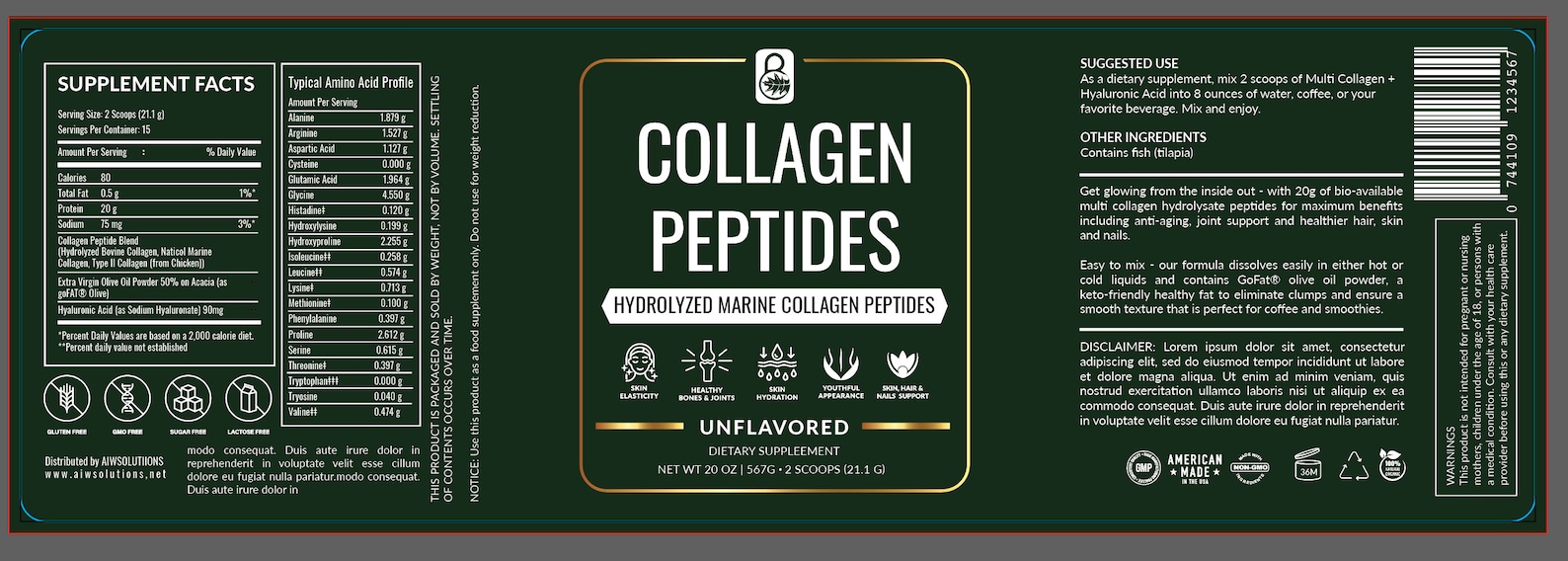 Collagen Label Template, Dark Green Color Style Label Template , Beauty ...