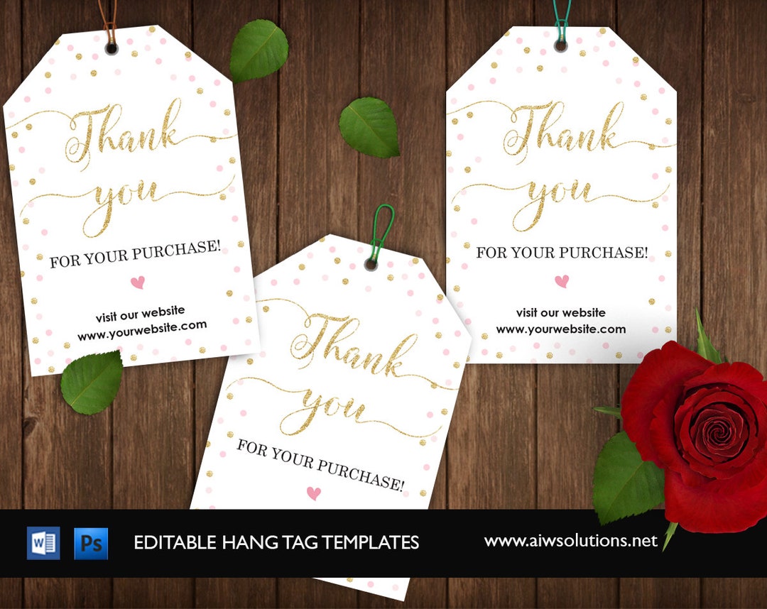 Editable Thank You Tag, Product Thank You Tag, Shop Hang Tag, Gold ...