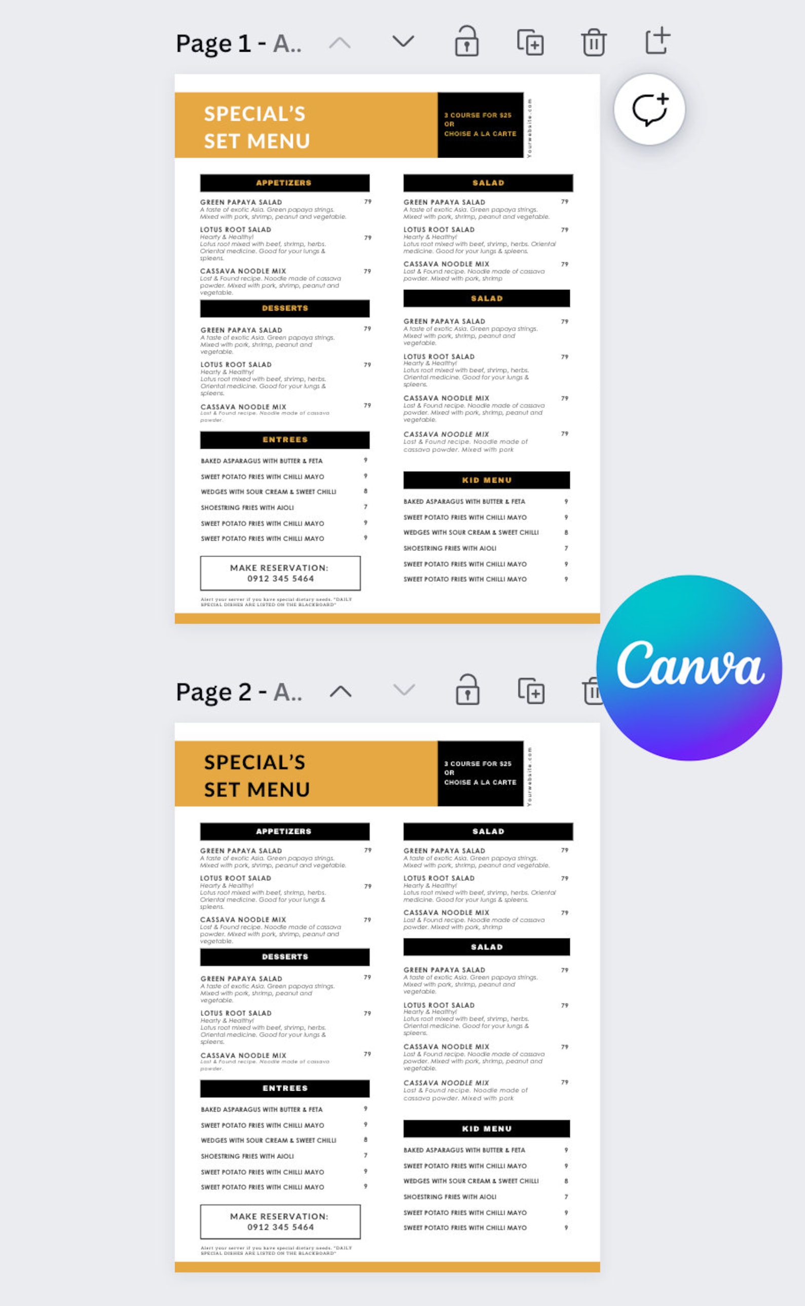 Canva Special Set Menu Templates, Printable Restaurant Menu Template ...