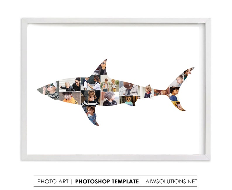 Shark photo Collage Template fish shape photo collage | Etsy
