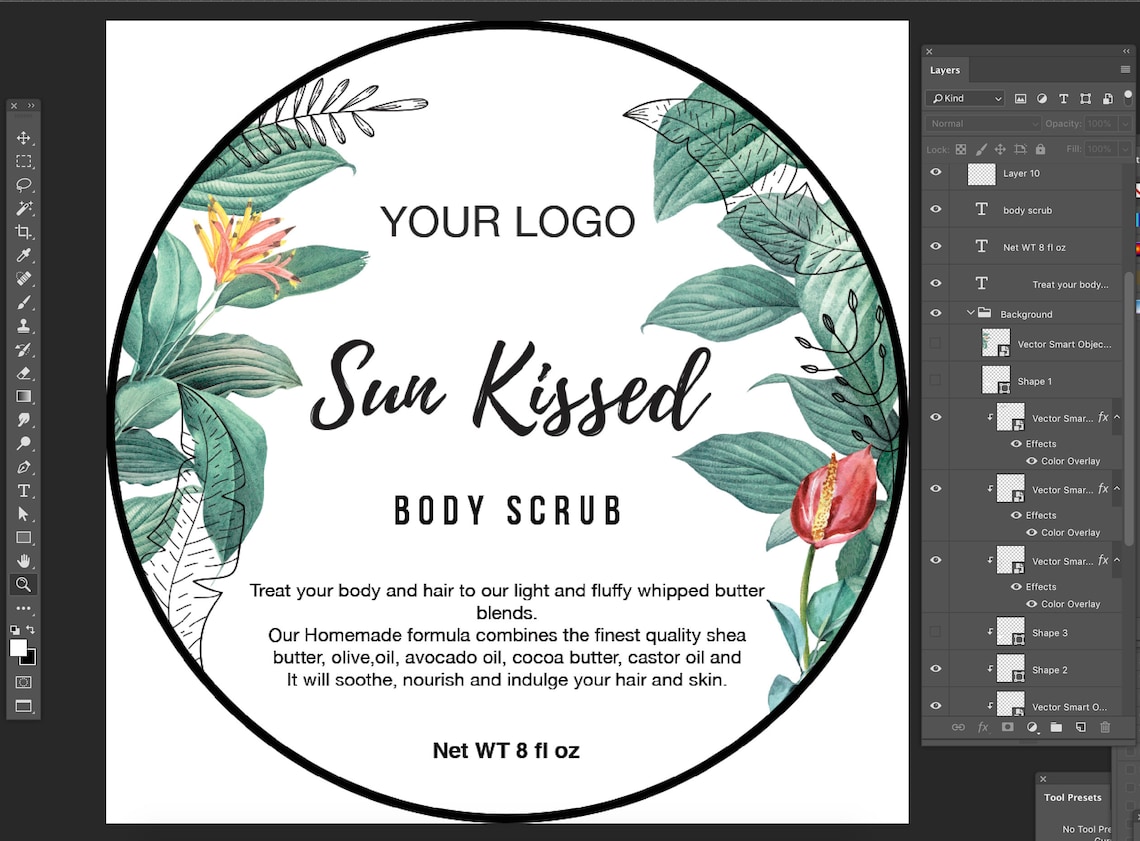 Botanical Label Template Green Shea Butter Label Skincare - Etsy