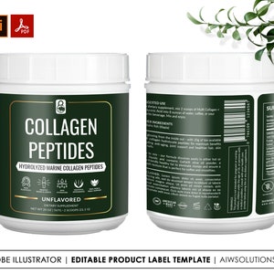 Collagen Label Template, Dark Green Color Style Label Template , Beauty ...