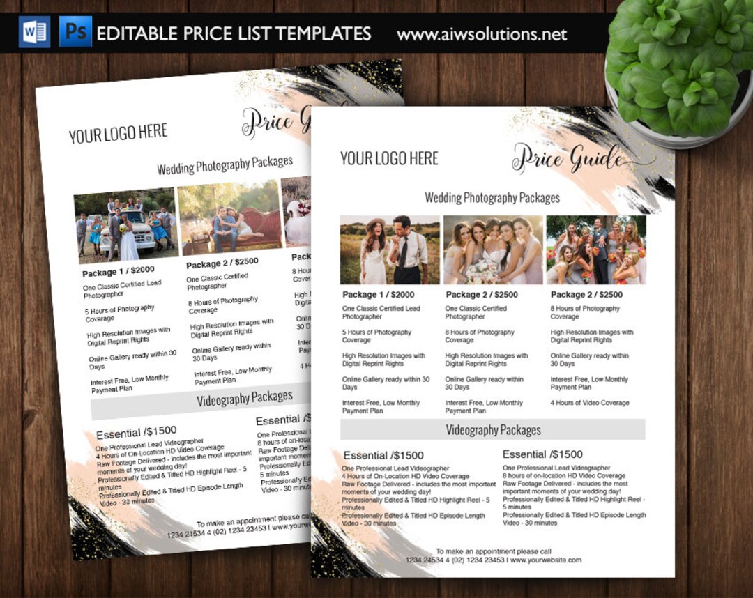 Photography Pricing Template, Photography Price List, Photography Price ...