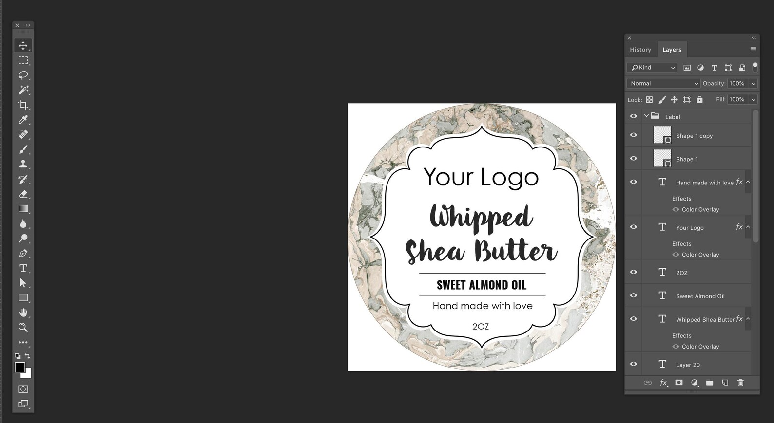 Photoshop Marble Backing Style Label Template Body Butter - Etsy
