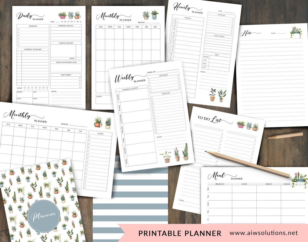 Printable JPG Planner Pages - Weekly Planner, Daily Planner, Monthly ...