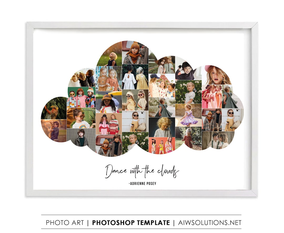 Cloud Shape Photo Collage, Cloud Art Gift, Cloud Shape Wall Art, Cloud ...