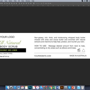 Editable Labels, Natural Body Scrub Label, Scrubs & Bath Label ...