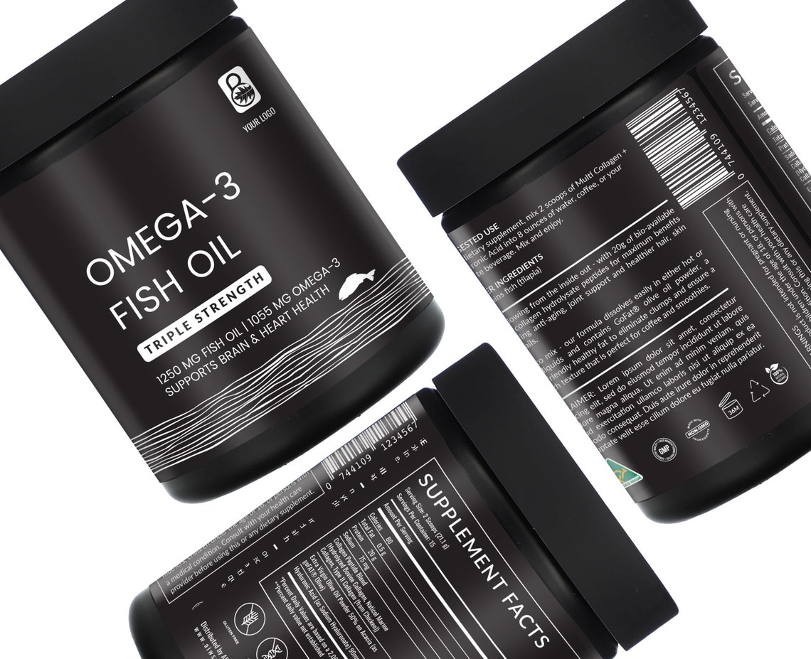 Omega 3 Label Template – Black Style Label Template, Illustrator Label ...
