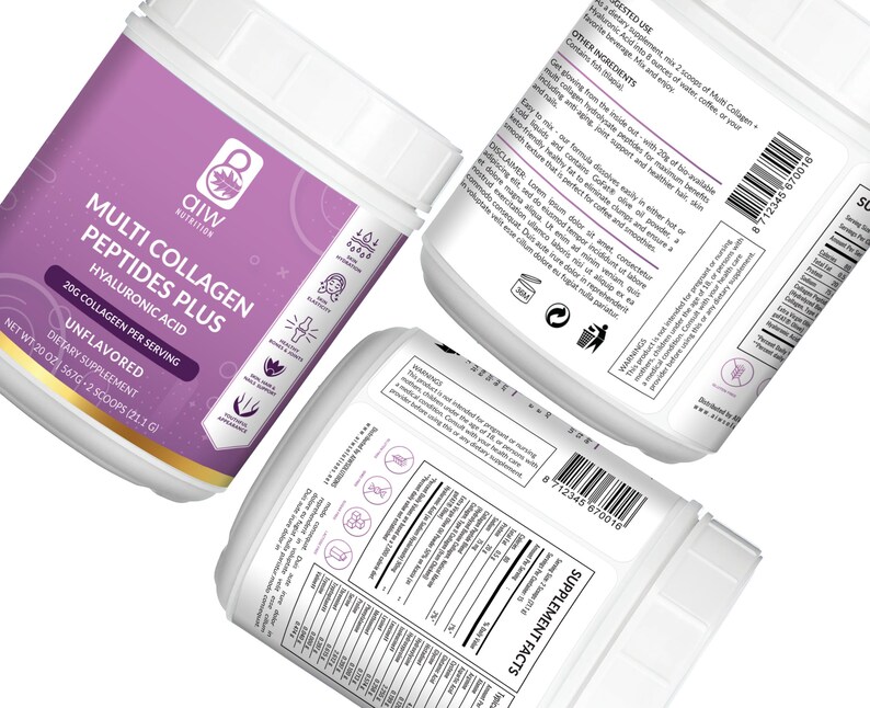 Multi Collagen Purple and Gold Style Label Template, Collagen Powder ...