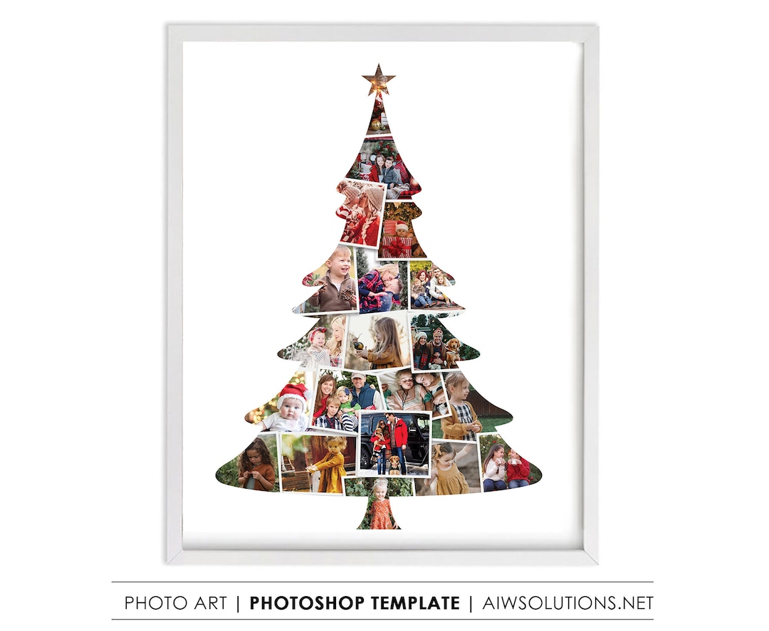 Christmas Tree Shape Photo Collage Template, Noel Theme Photo Collage ...