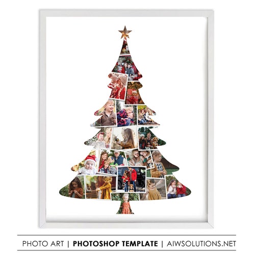 Christmas Tree Shape Photo Collage Template Noel Theme Photo - Etsy