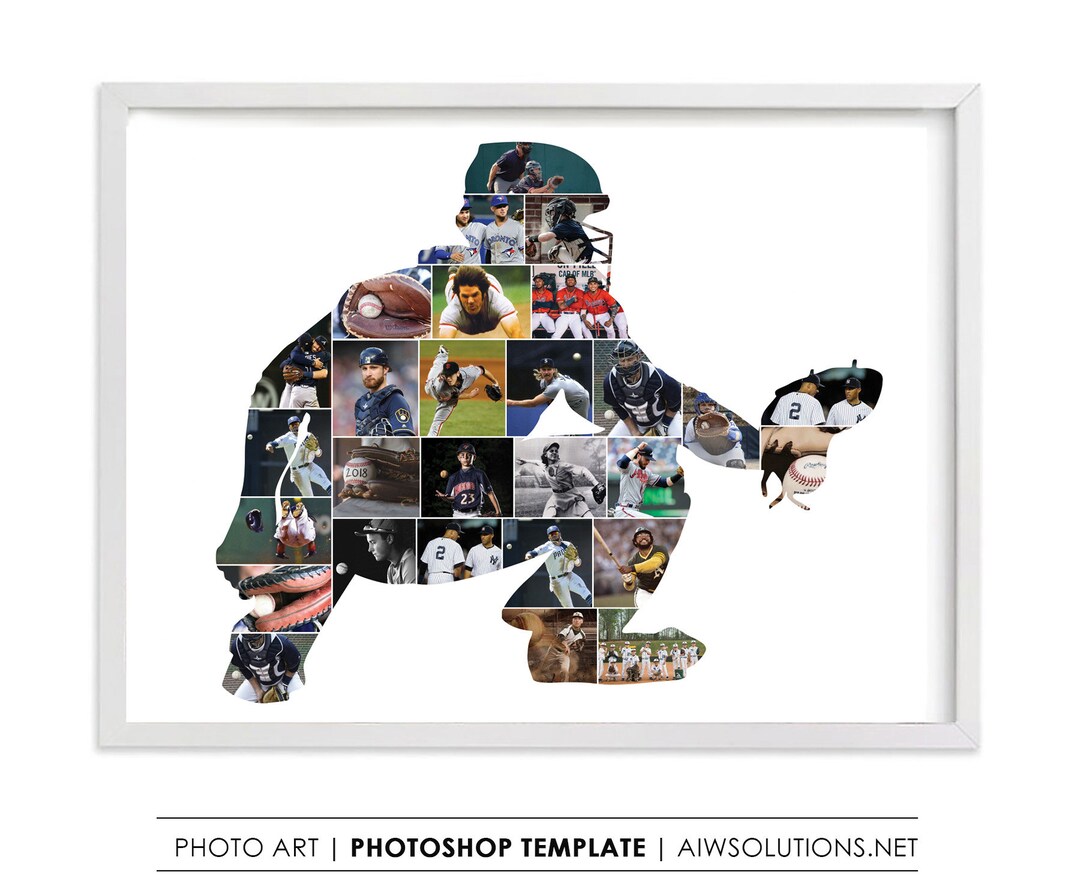 Baseball Catcher Photo Collage, Baseball Art Template, Gift for Coach ...
